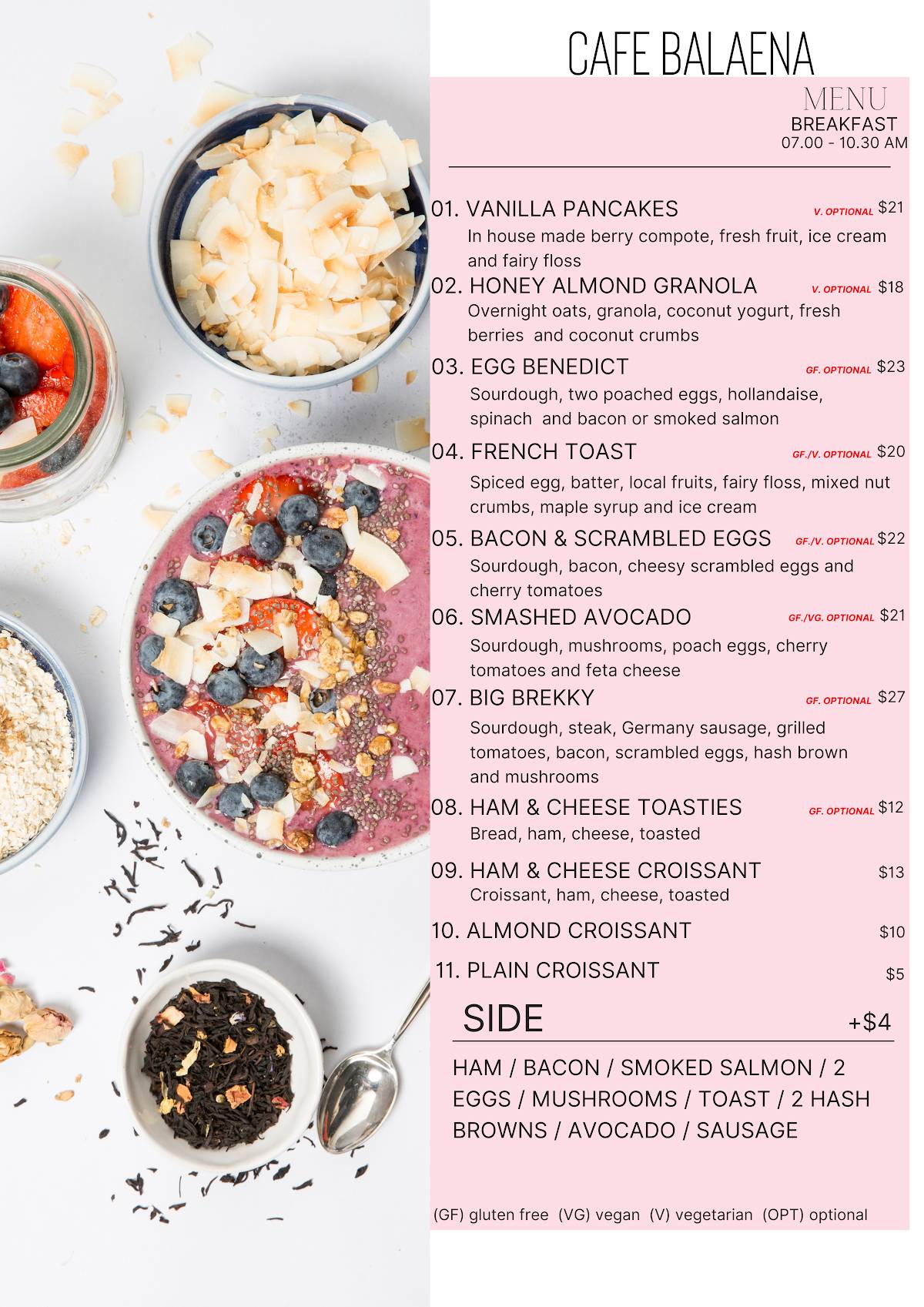 Menu at Cafe Balaena, Urangan