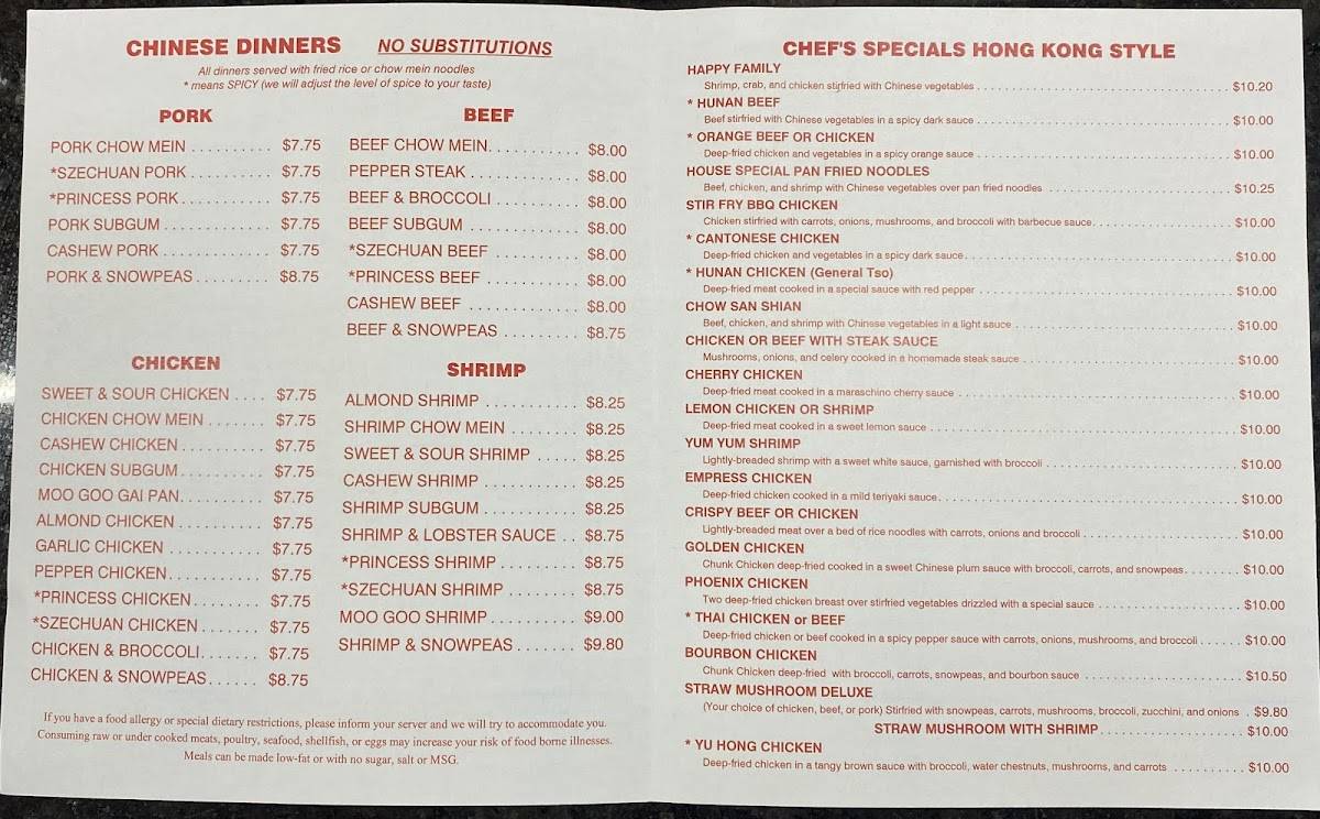 Menu at China Town Express restaurant, Van Wert