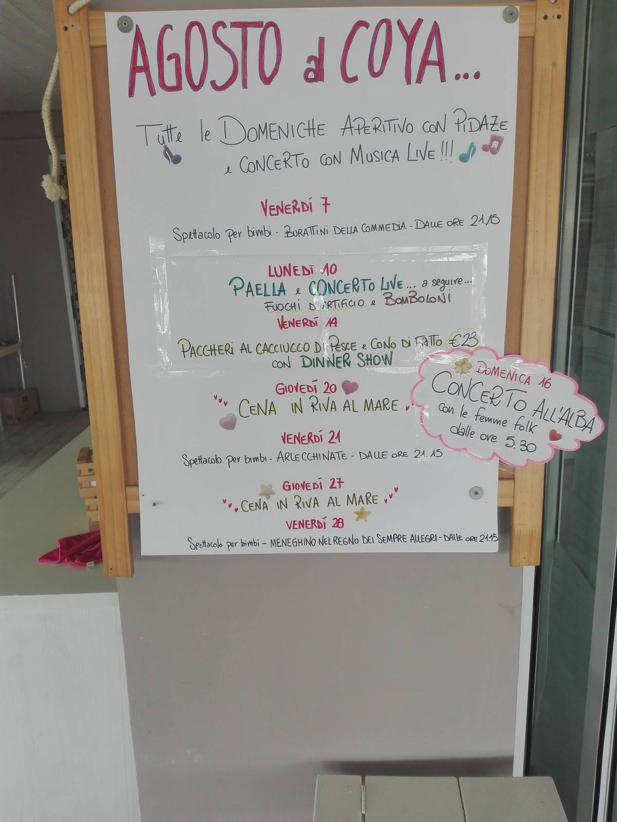 Carta del restaurante Coja Beach, Casalborsetti