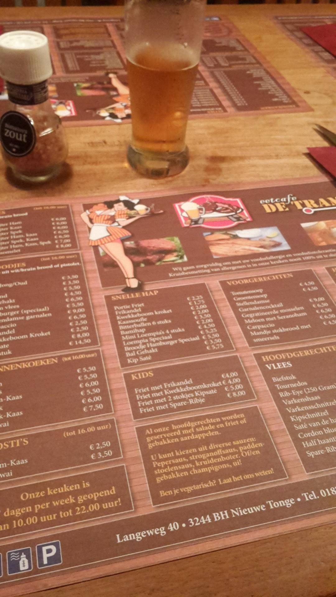 Menu at Eetcafe De Tram, Nieuwe-Tonge