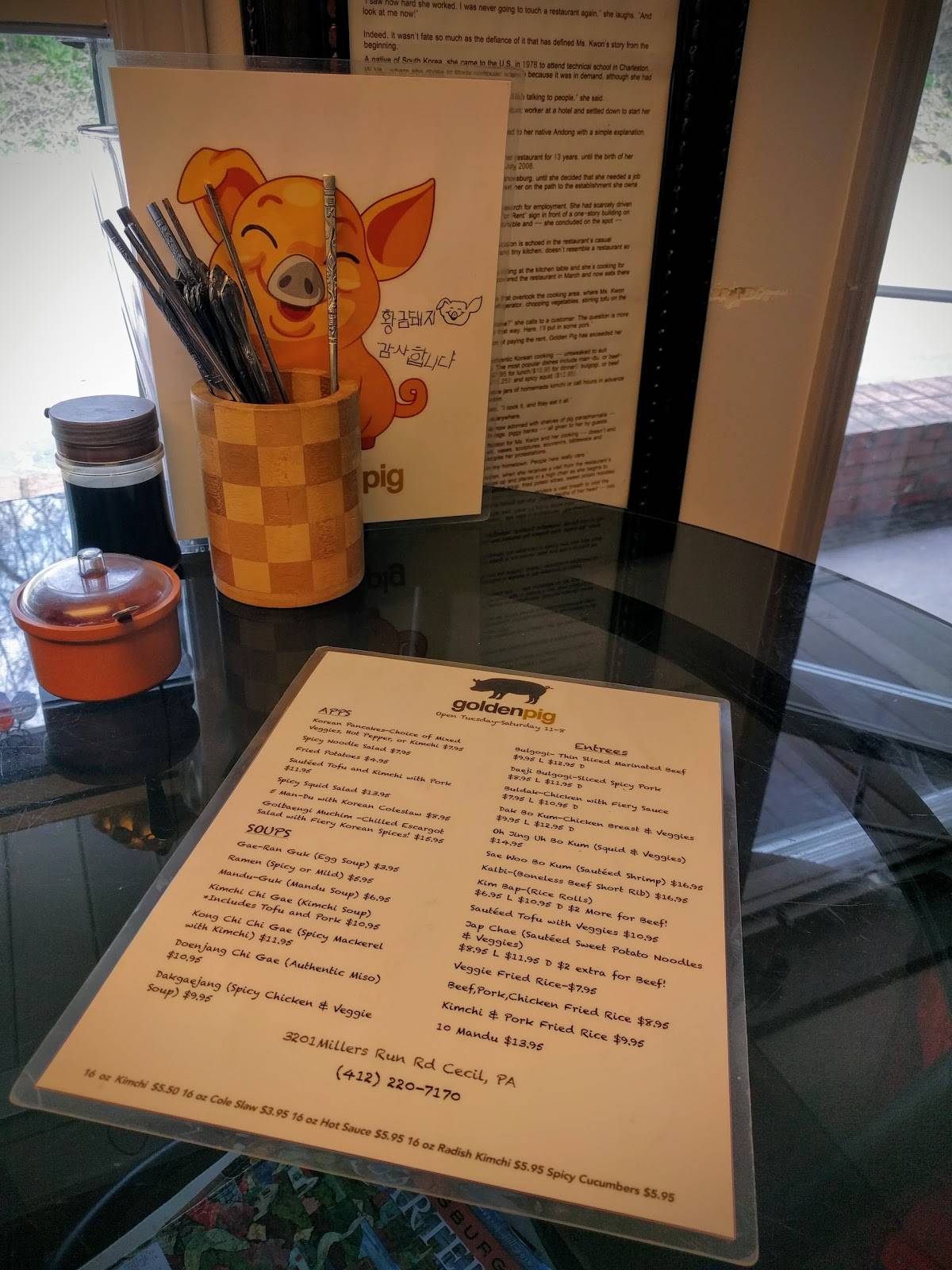 Menu at Golden Pig restaurant, Cecil-Bishop