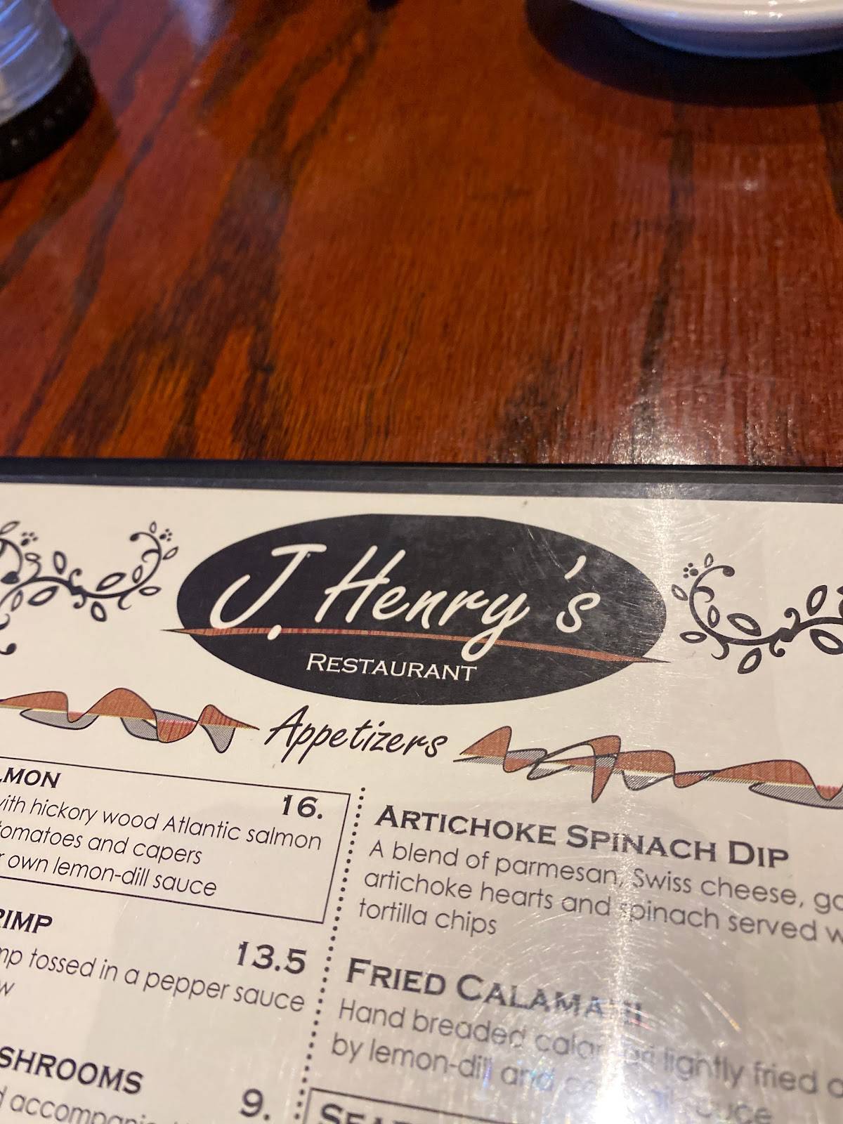 Menu at J. Henry's Restaurant, Griffin