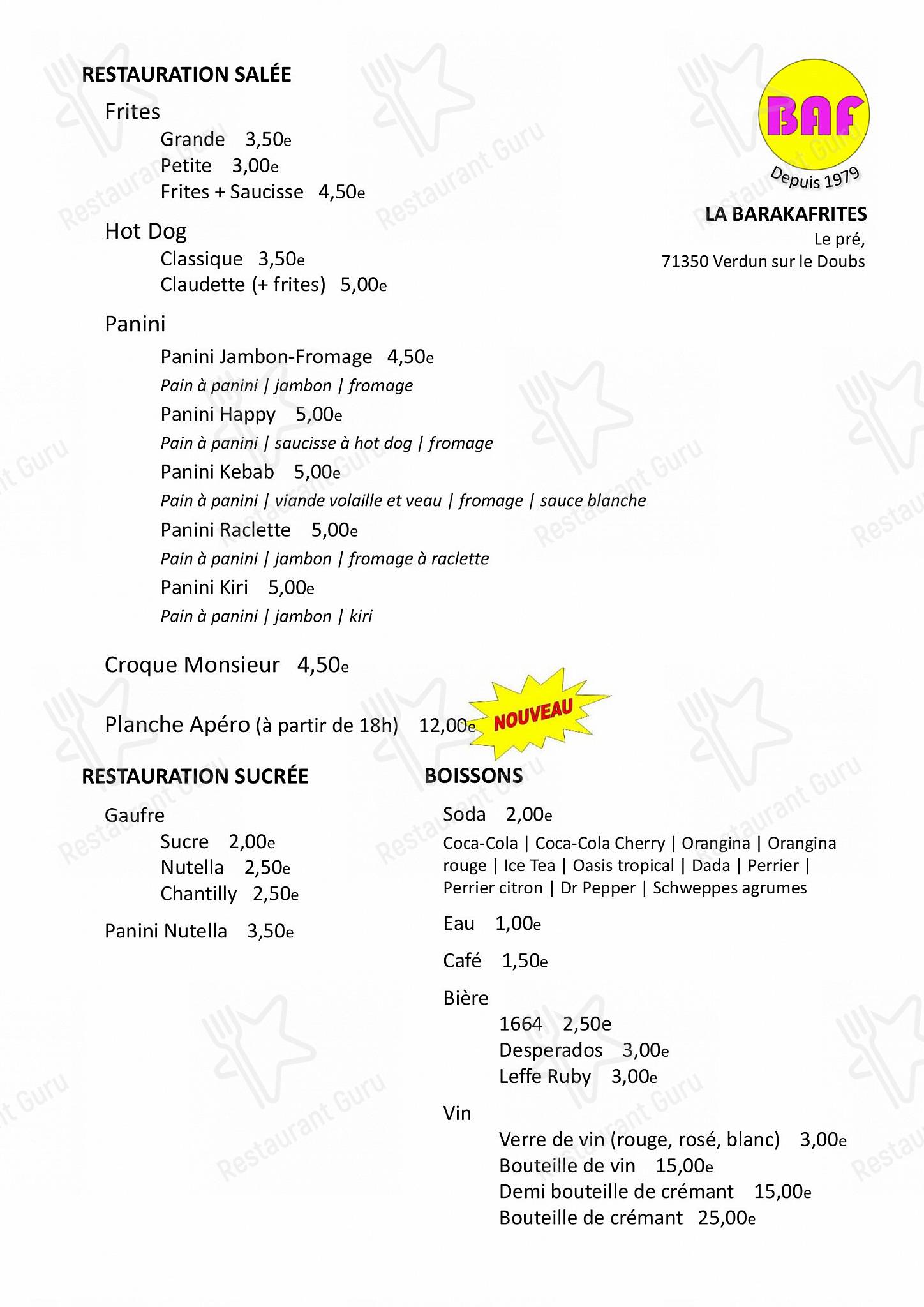 Menu au LE CAVEAU DE VERDUN restaurant, Verdun-sur-le-Doubs
