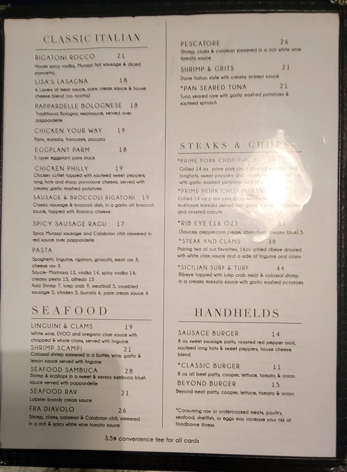 Menu at Mia Via Restaurant & Bar, Luzerne