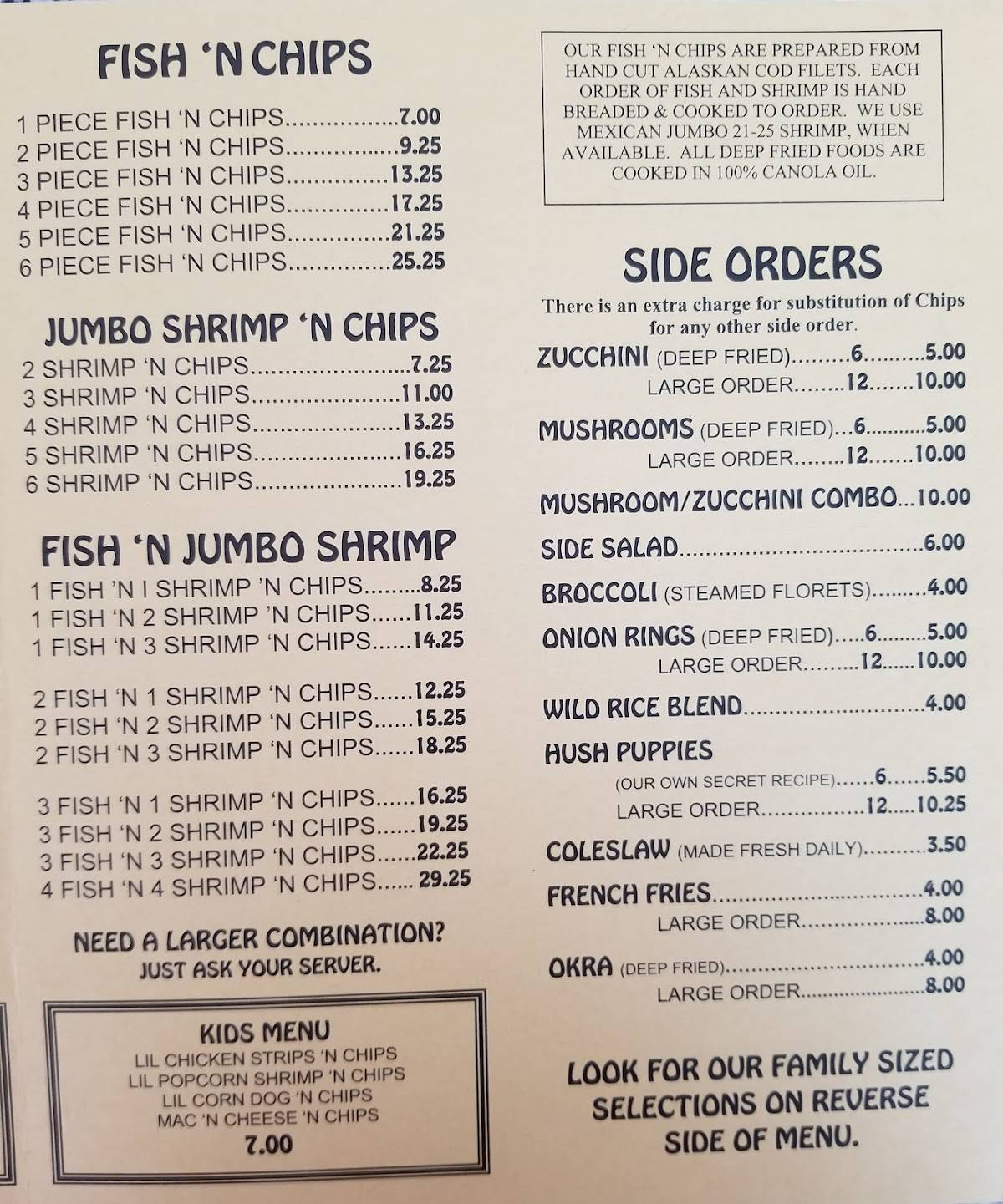 Menu at Knock Kneed Lobster restaurant, Phoenix