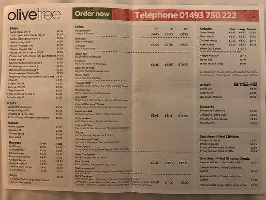 Menu at Olive Tree pizzeria, Acle