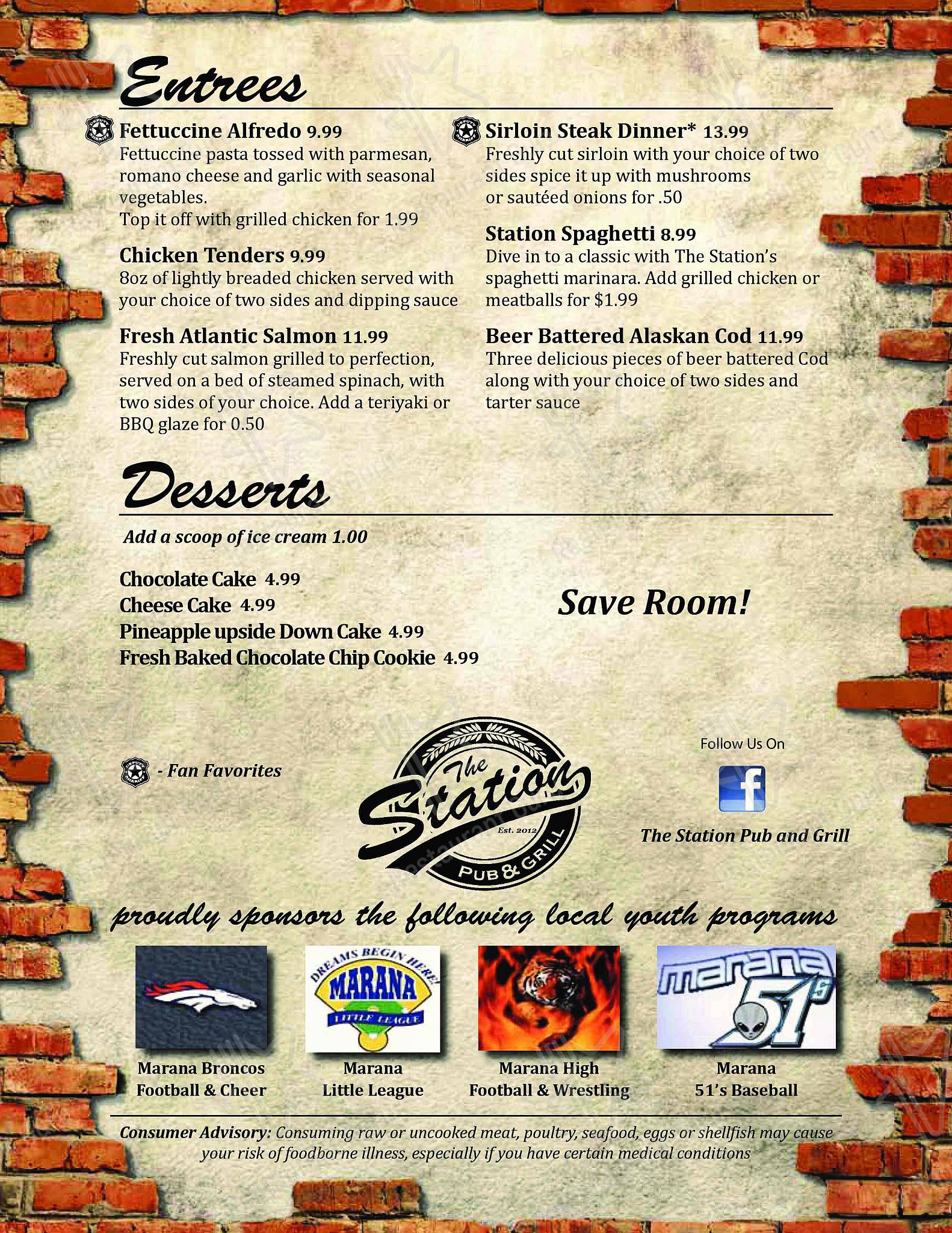 Menu at The Station Pub & Grill, Tucson
