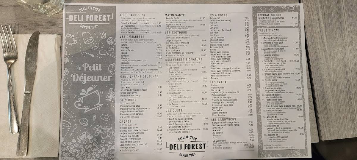 Menu au Restaurant Déli Forest, Montréal
