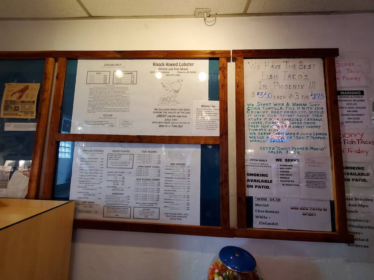 Menu at Knock Kneed Lobster restaurant, Phoenix