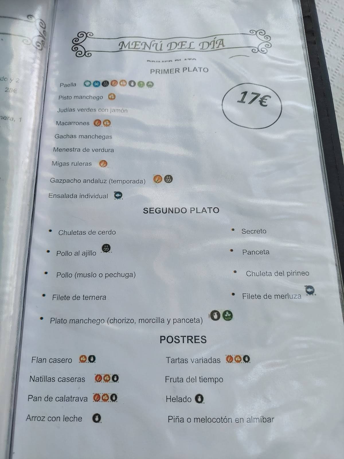 Carta de Restaurante La Lengua, Lagunas de Ruidera