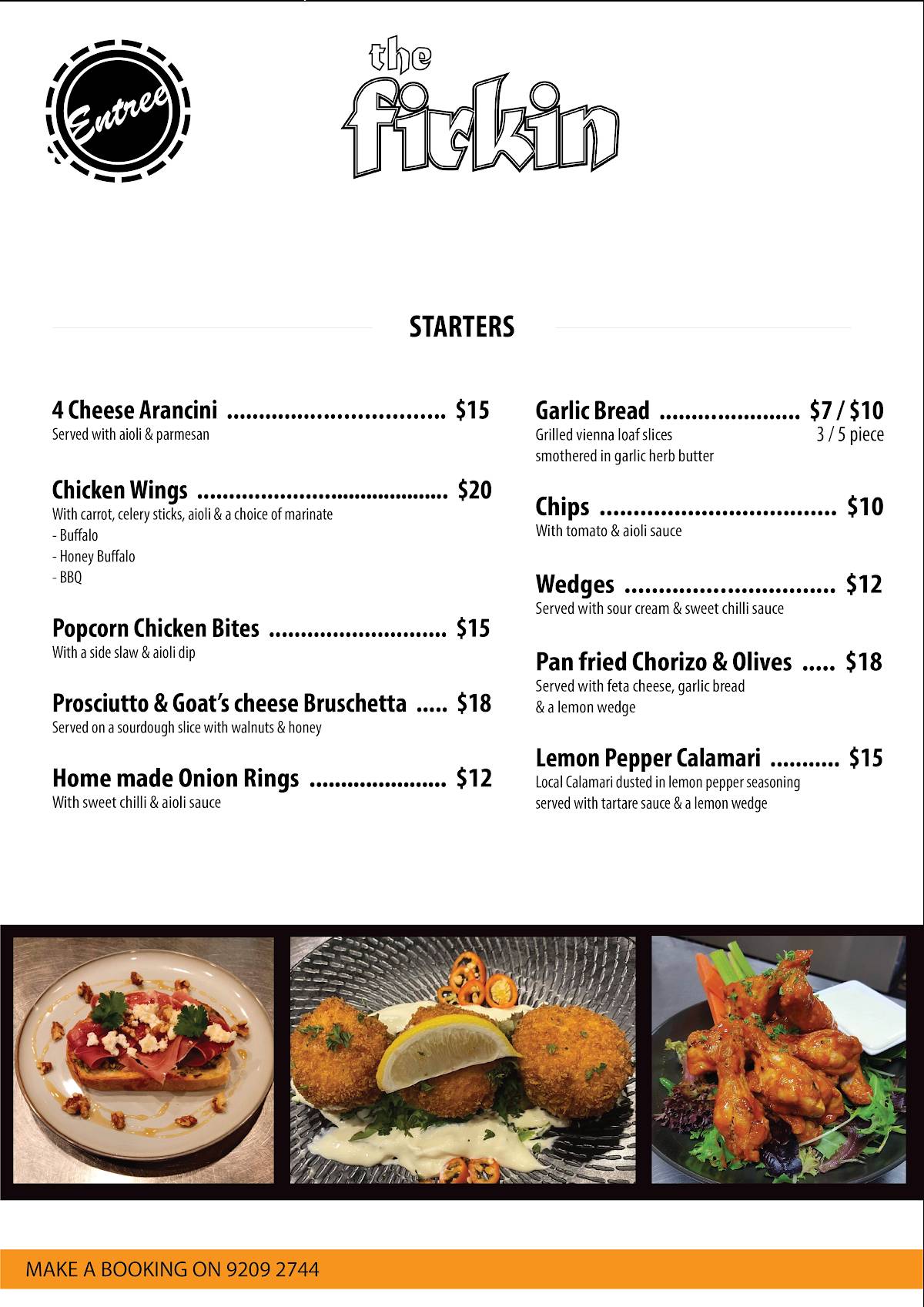 Menu at The Firkin pub & bar, Ballajura