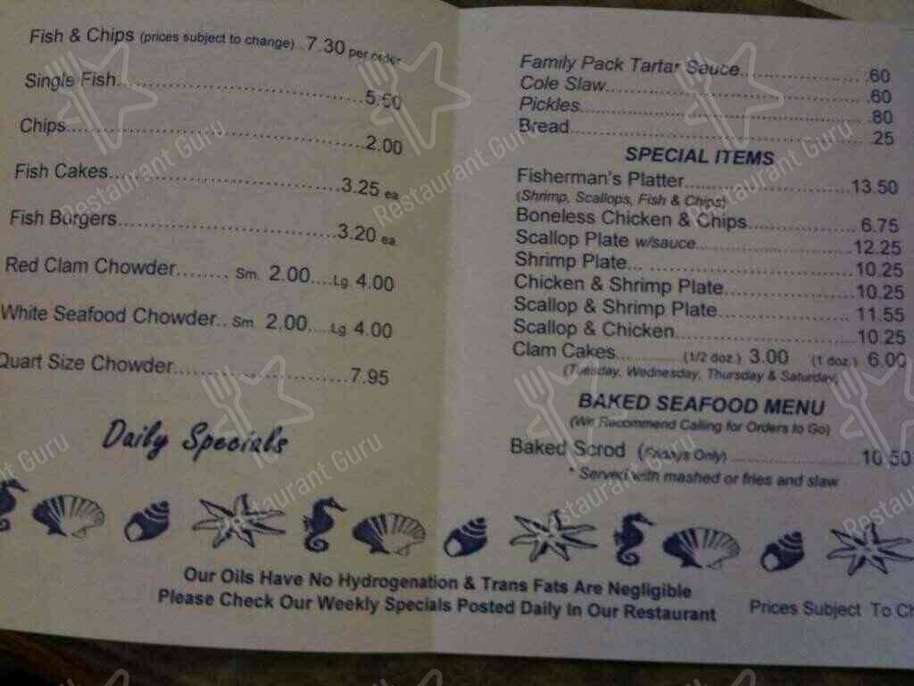 Menu at Ye Olde English Fish & Chips restaurant, Woonsocket