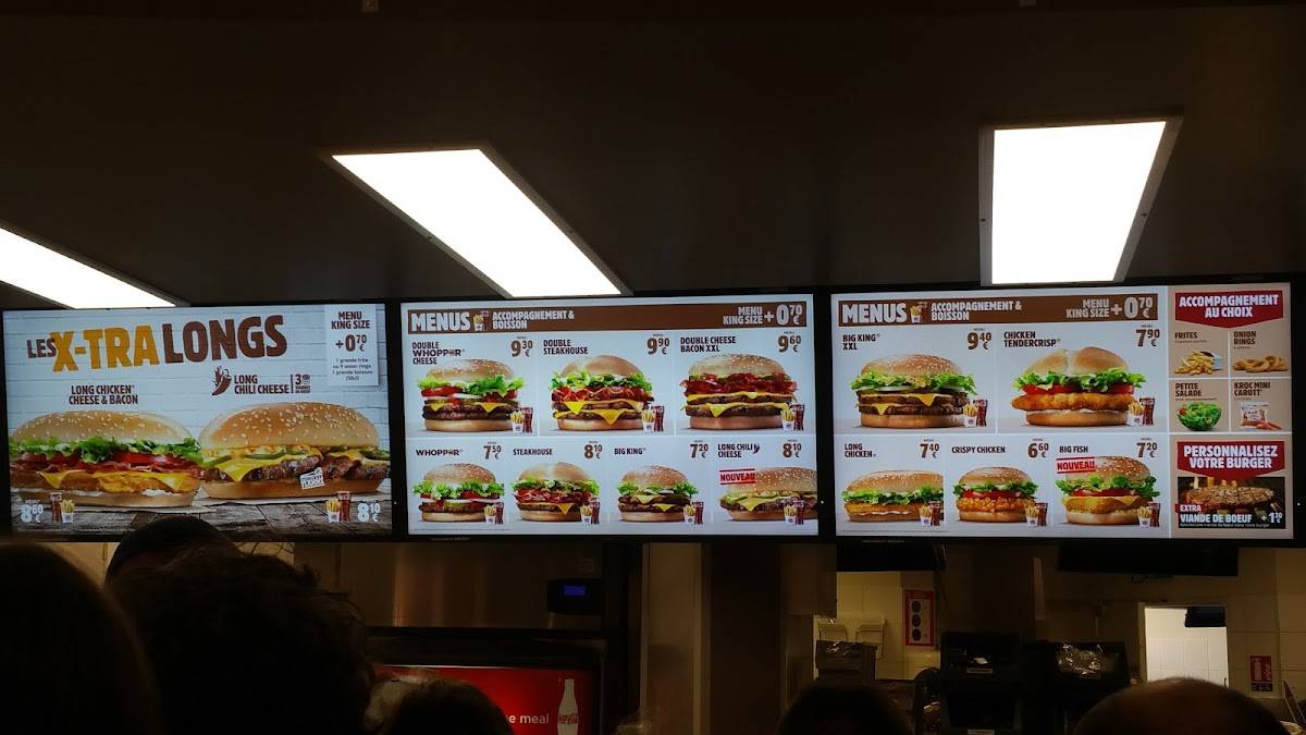 Menu at Burger King fast food, Merceuil, Autoroute A6 Aire Beaune-Merceuil