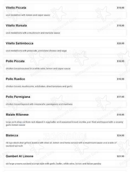 Menu at Caffe Giostra restaurant, Petaluma, N McDowell Blvd