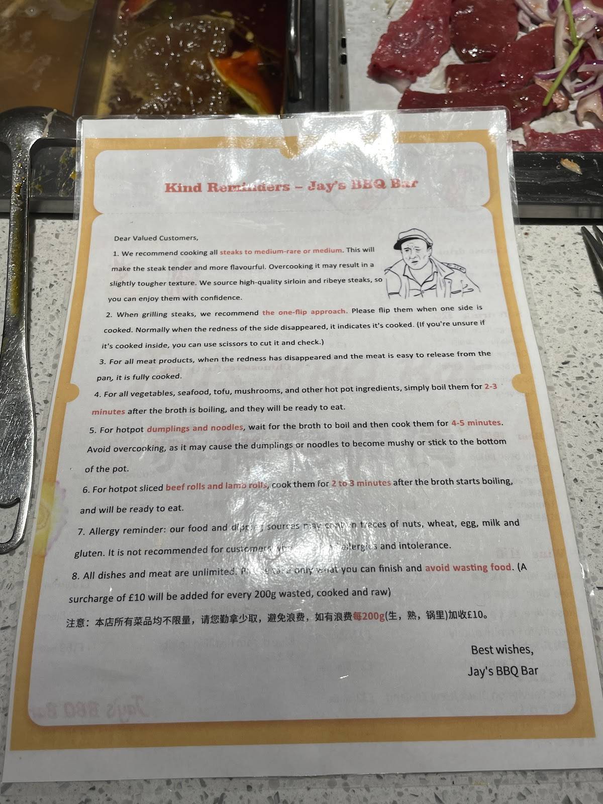 Menu at Jay's BBQ Bar 苏格兰调情自助餐厅, Glasgow