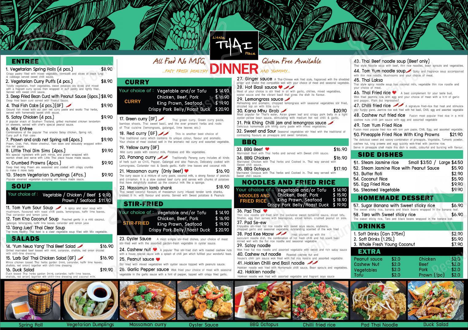 Menu at Little Thai Place restaurant, Artarmon