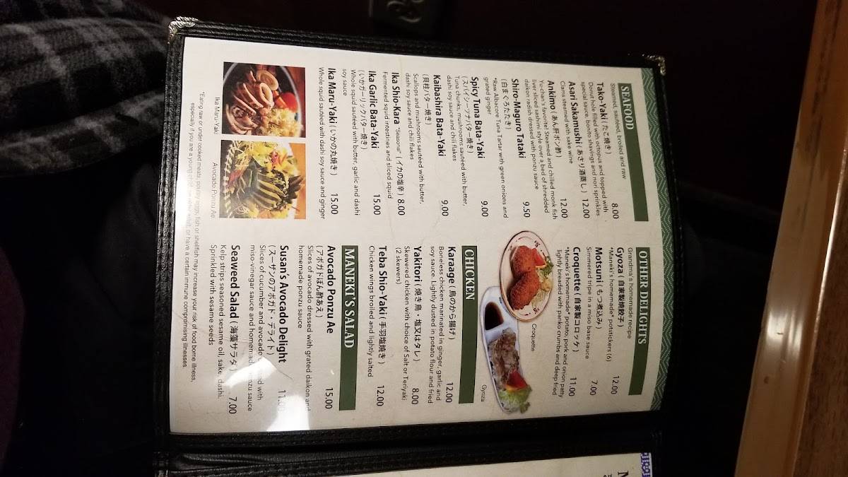 Menu at Maneki Restaurant, Seattle