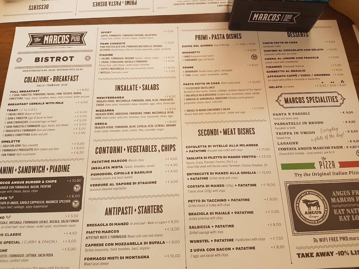 Menu da Marcos pub & bar, Livigno