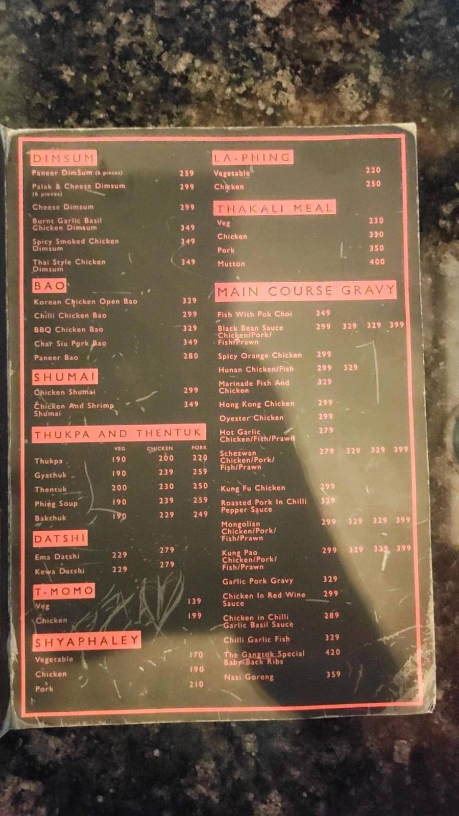 Menu at The Gangtok Kitchen - TGK, Kolkata