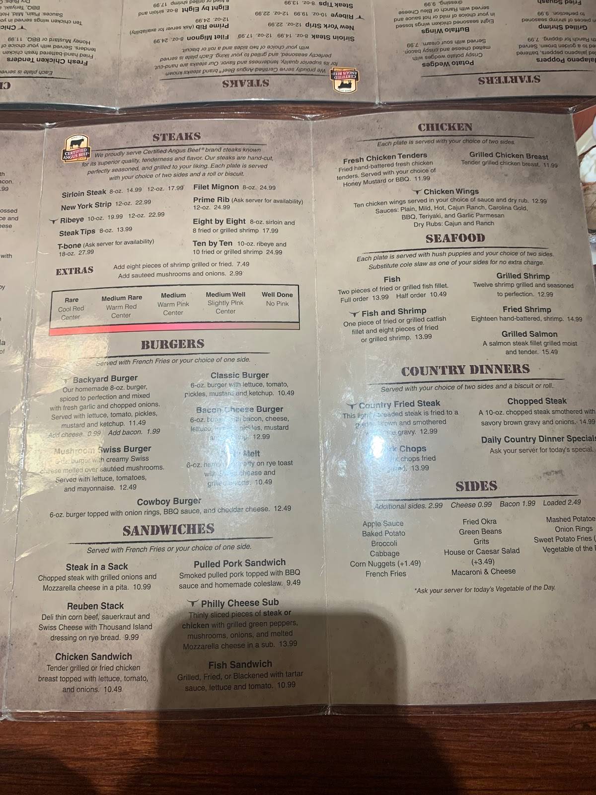 Menu at Sixth Street Steakhouse, Macclenny