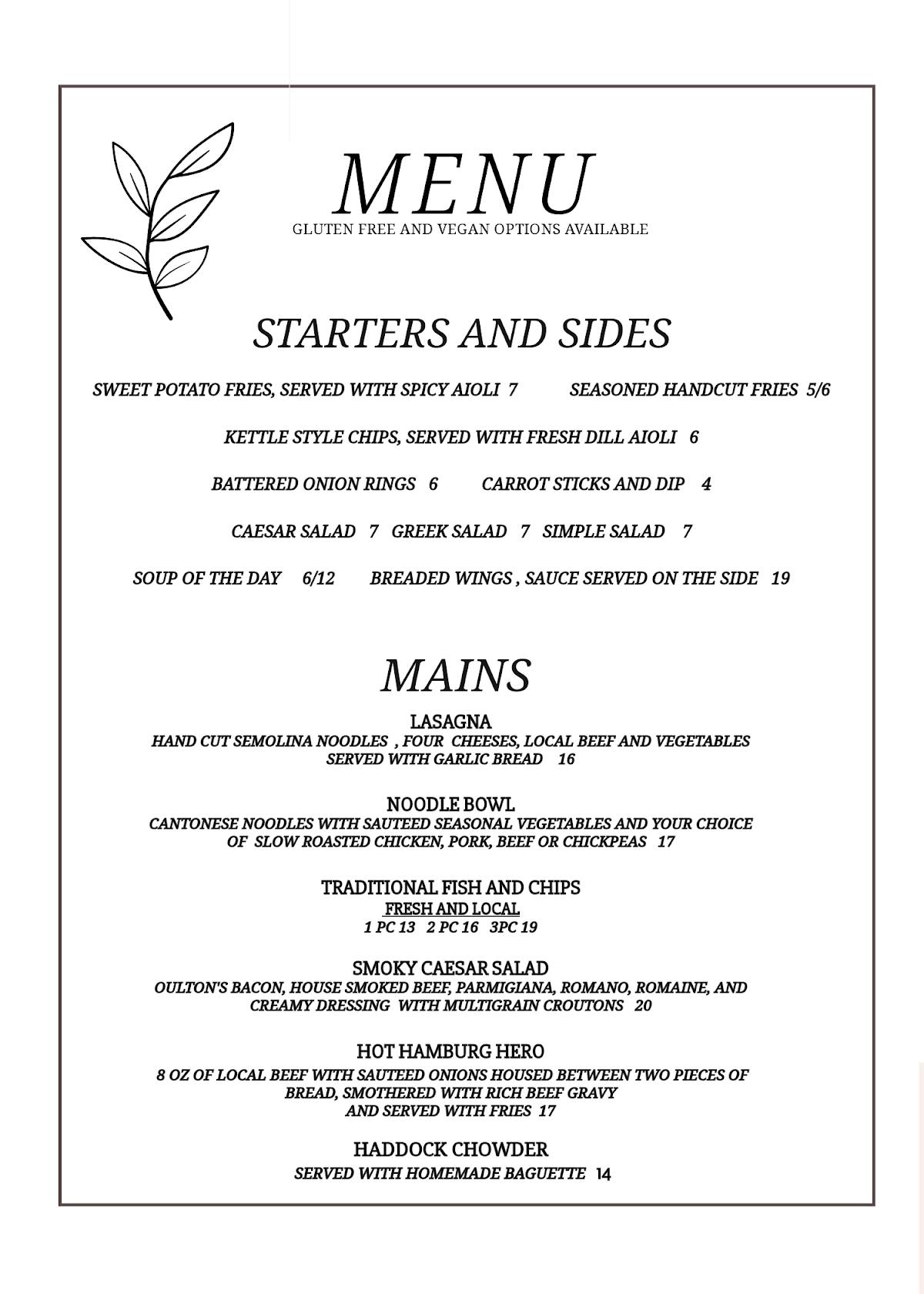 Menu at The Savary Plate Eatery & Pizzeria, Hubbards