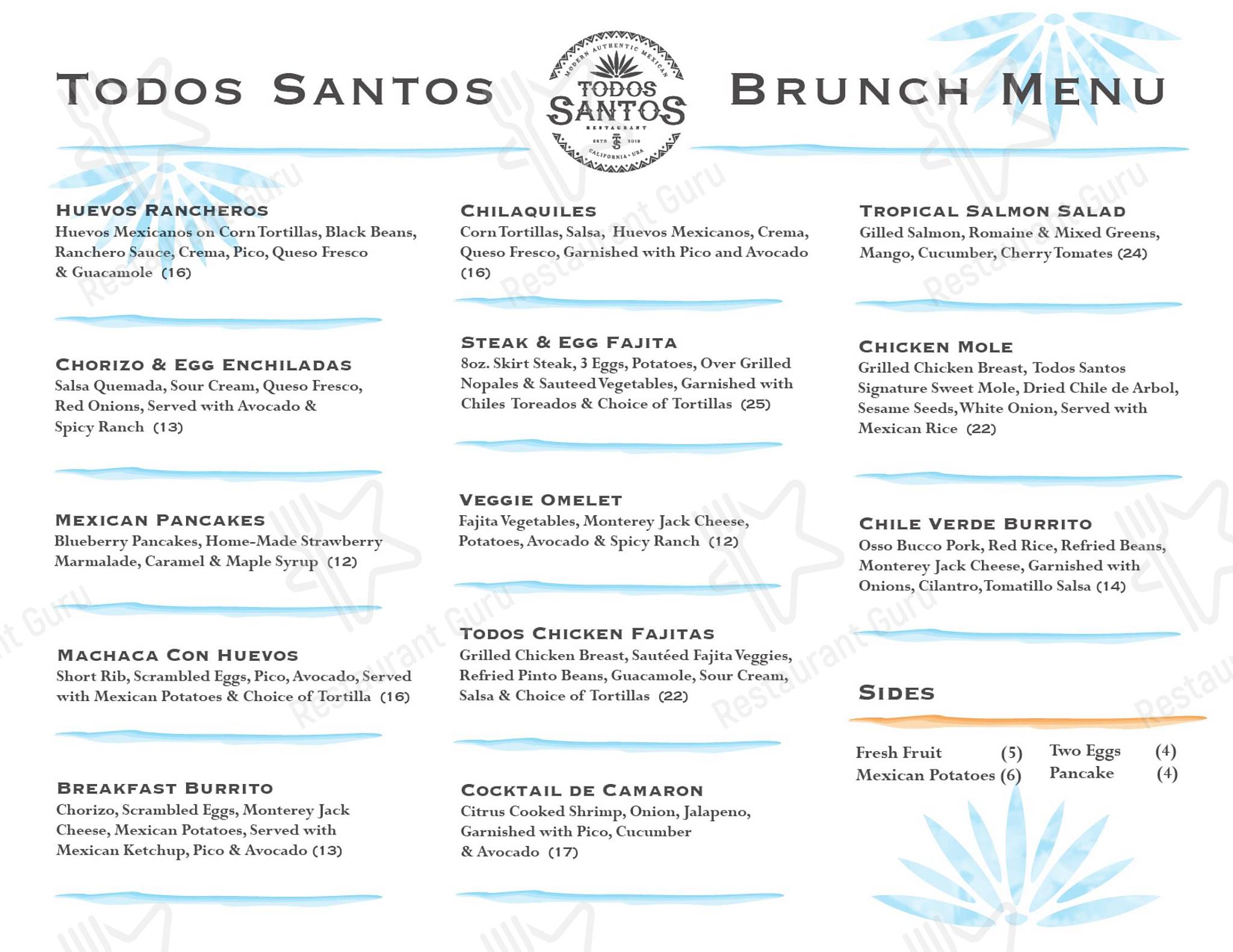 Menu at Todos Santos Kitchen de Mexico Rancho Santa Margarita ...