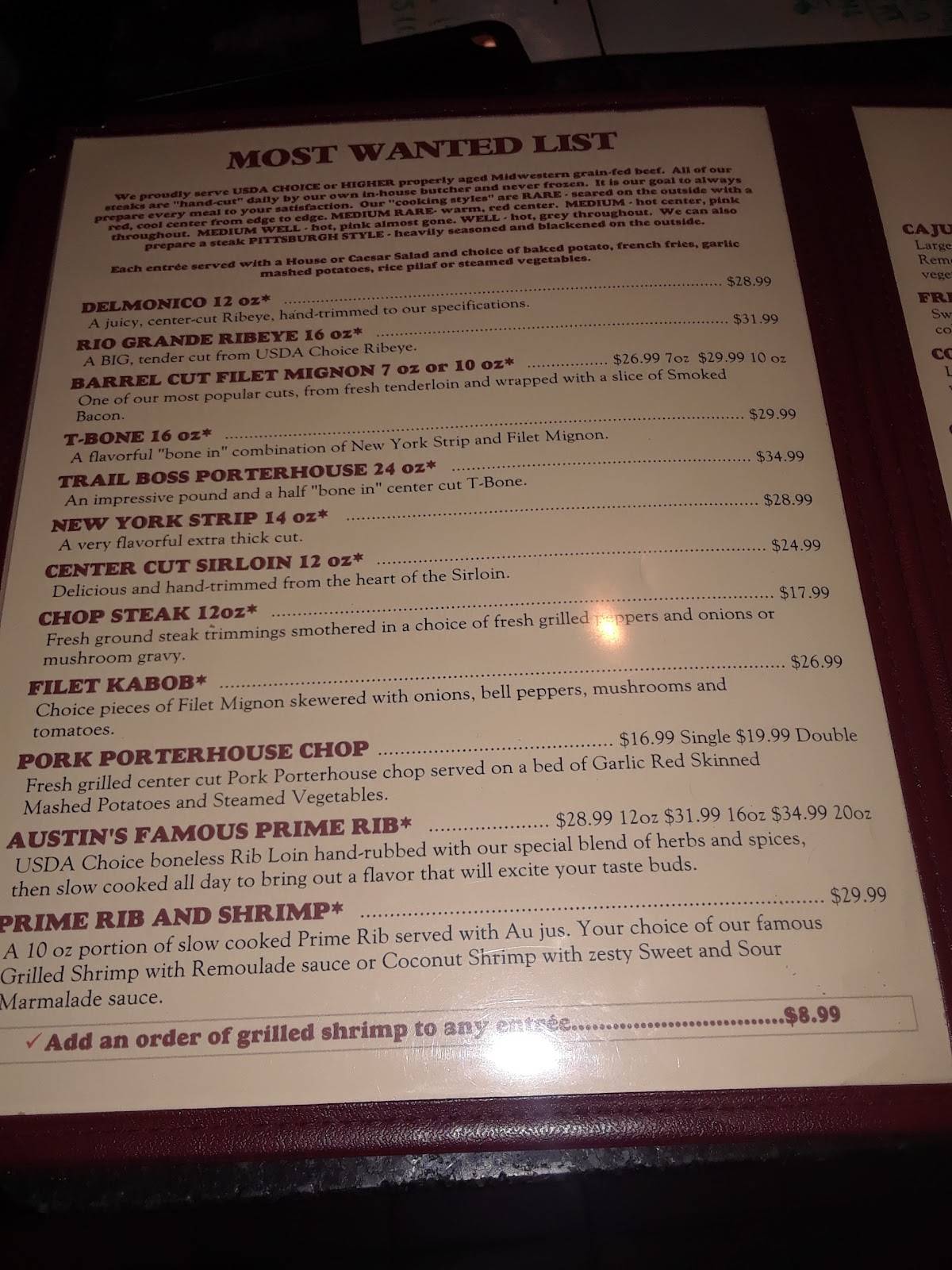 Menu at Austins Cattle Company pub & bar, Valdosta