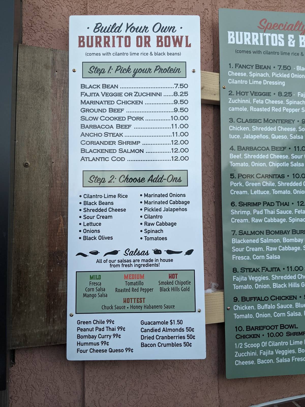 Menu at Barbacoa's, Spearfish