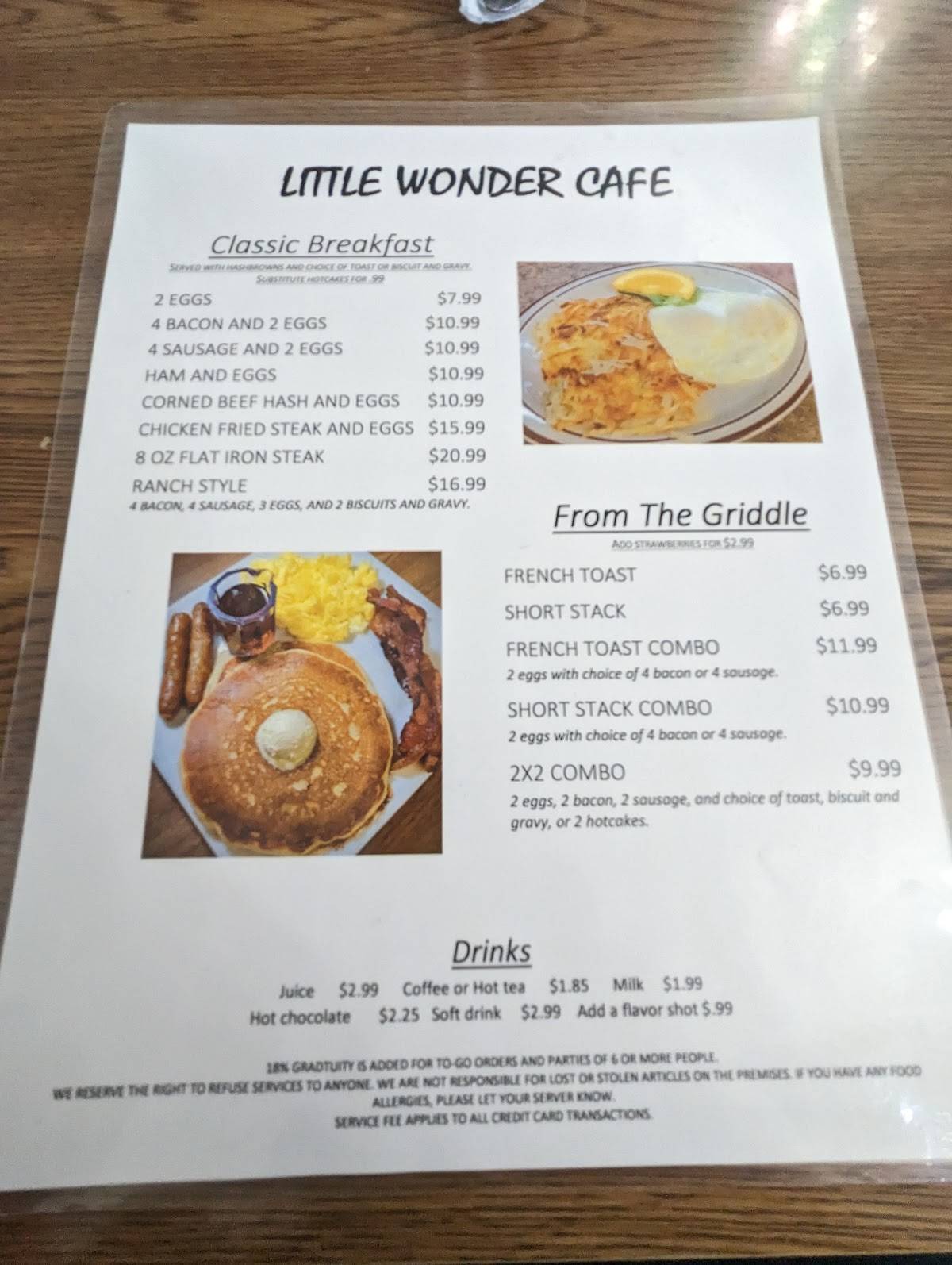 Menu at Little Wonder Cafe, Richfield