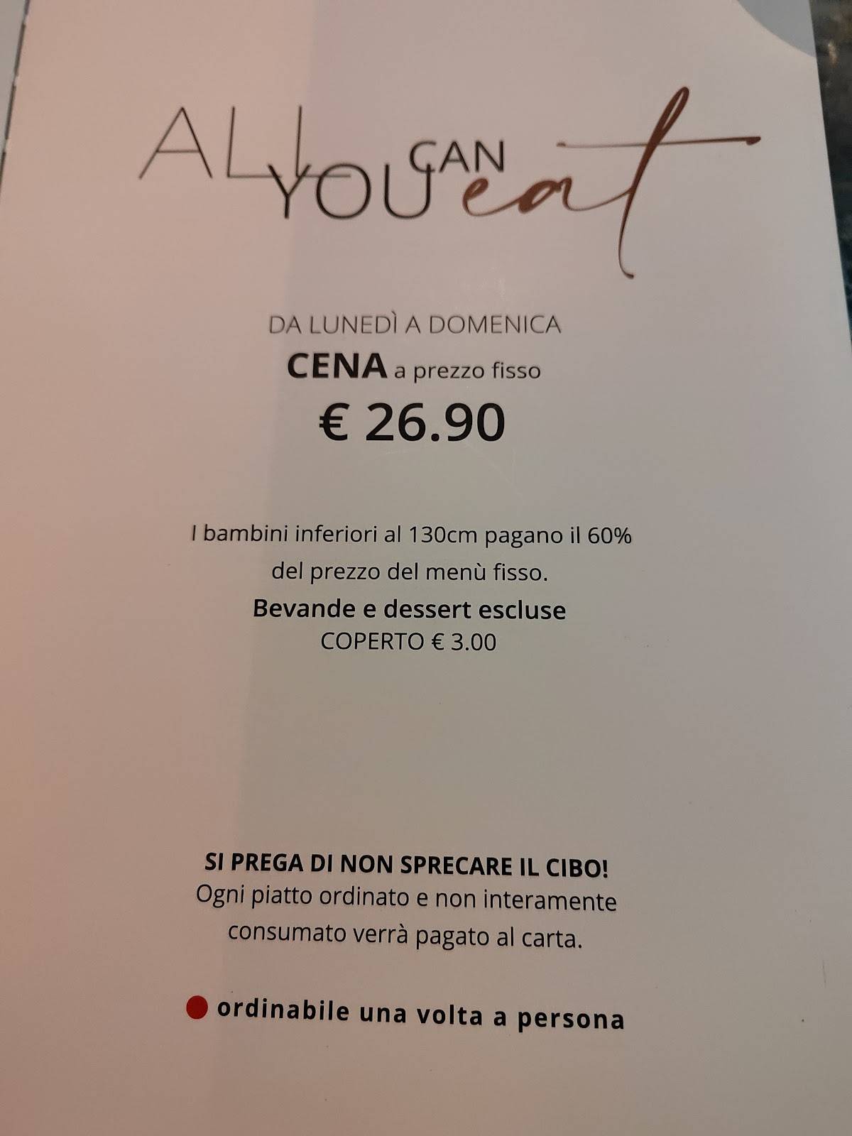 Menu au SushiTO restaurant, Mappano