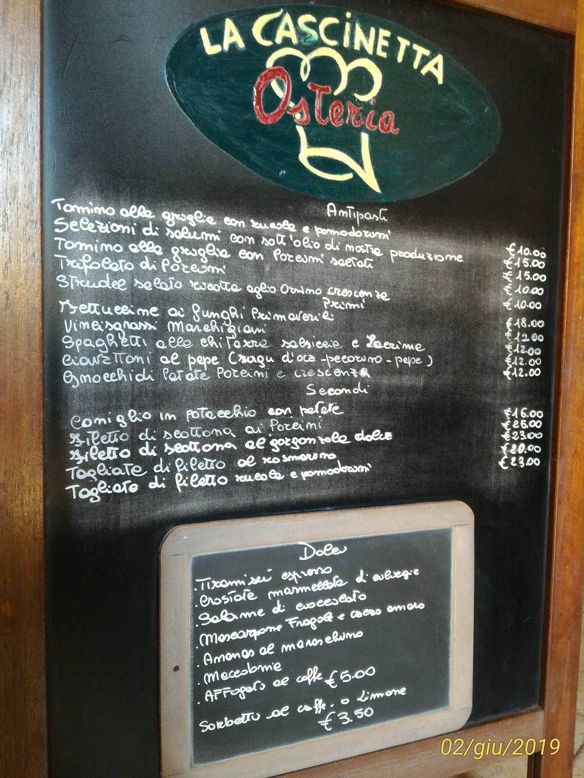 Menu at Osteria La Cascinetta restaurant, San Vito