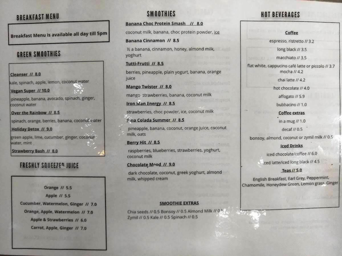 Menu at Breeze Cafe & Bar, Aldinga Beach