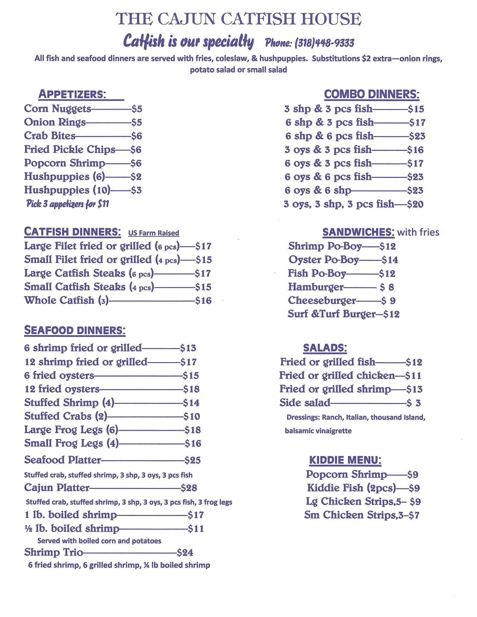 Menu at The Cajun Catfish House LLC restaurant, Pineville