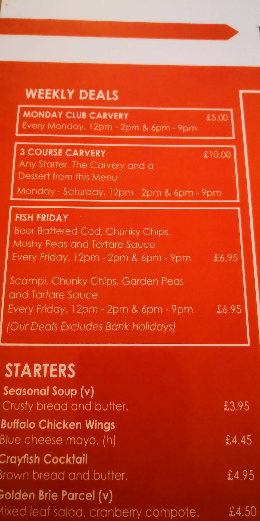 Menu at The Fox Inn restaurant, Chaddesley Corbett