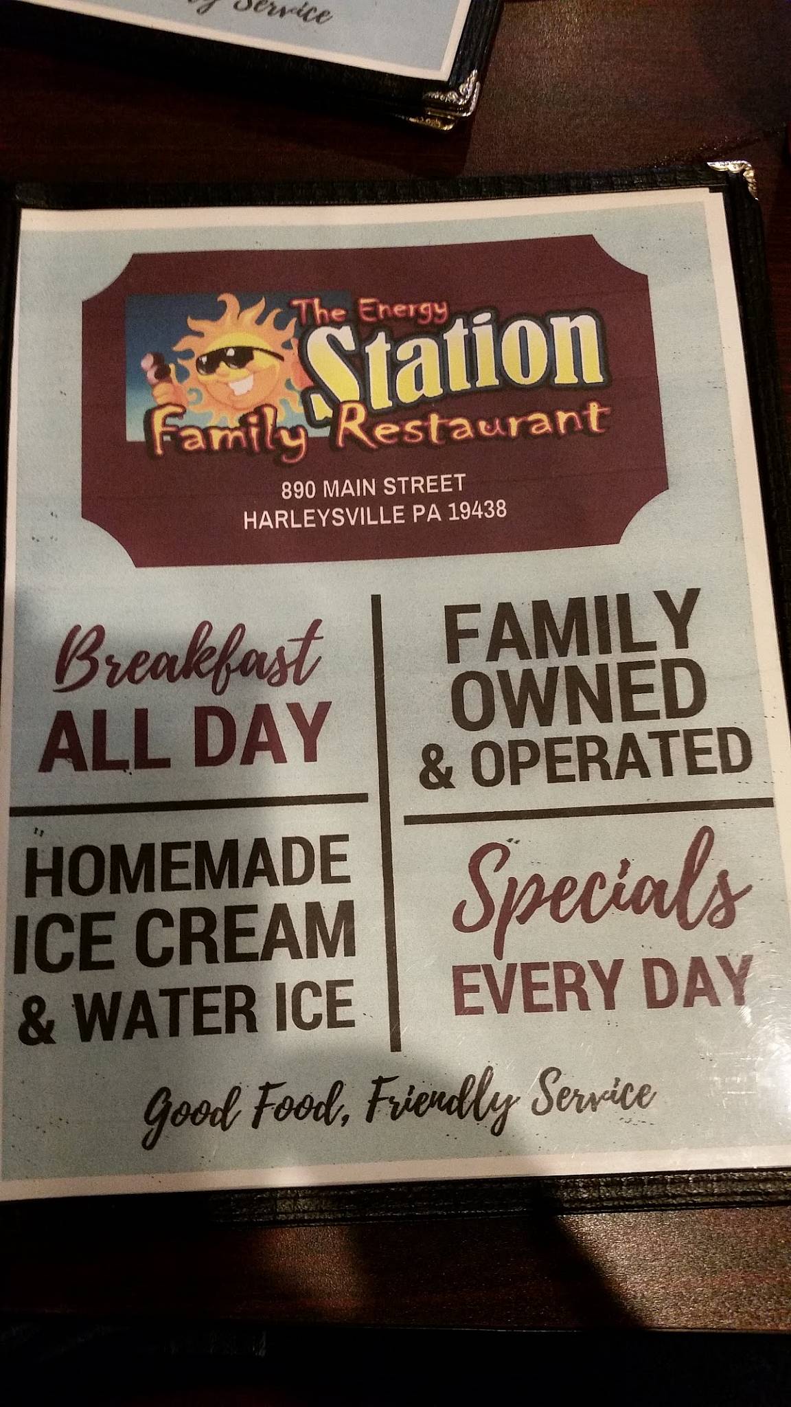 Menu at Energy Station restaurant, Harleysville