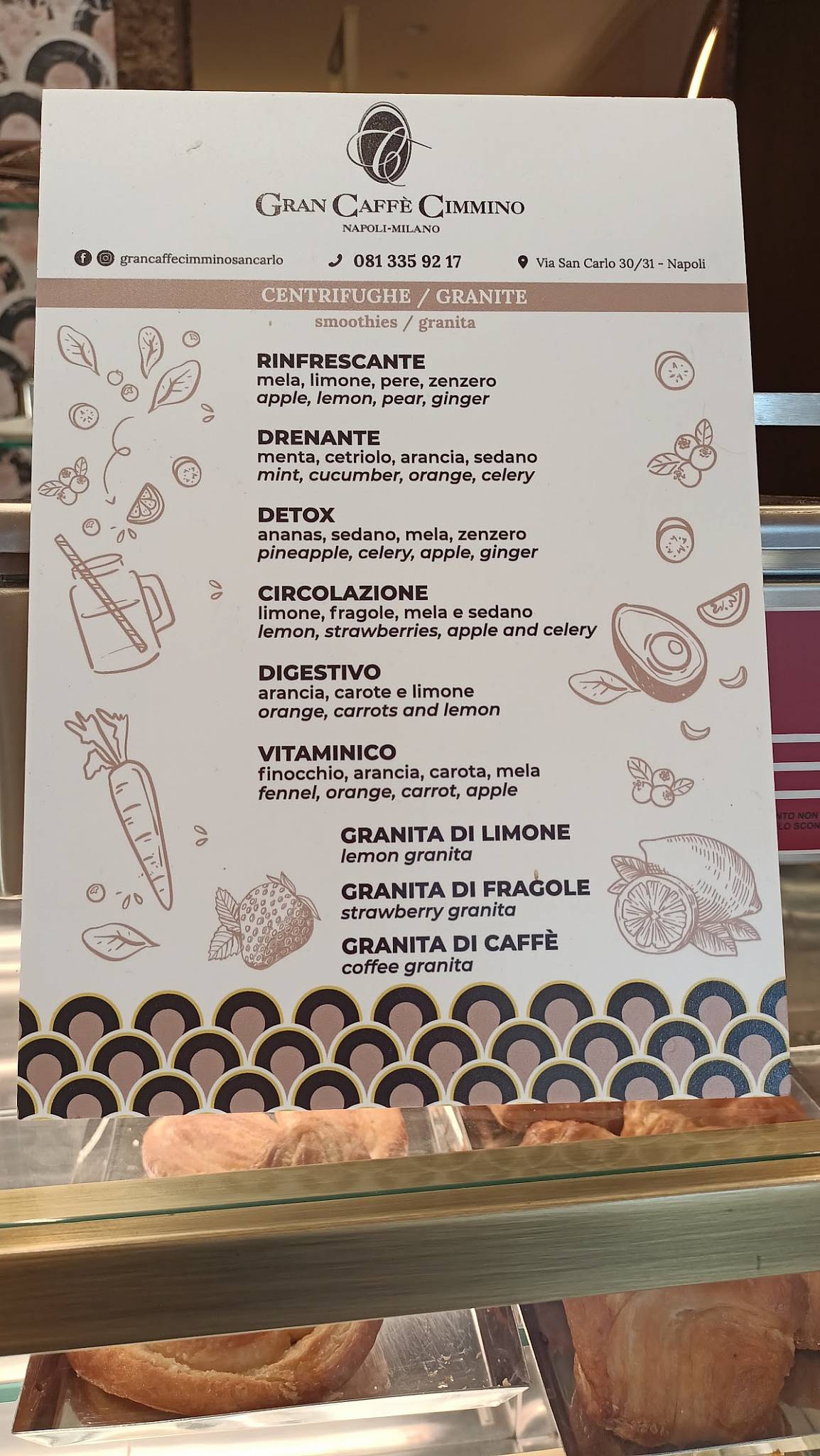 Speisekarte von Gran Caffè Cimmino San Carlo cafeteria, Neapel