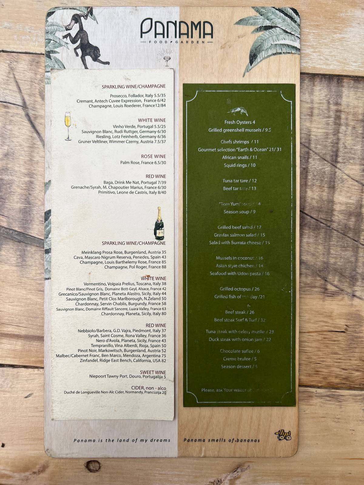 Menu at Panama Food Garden restaurant, Vilnius