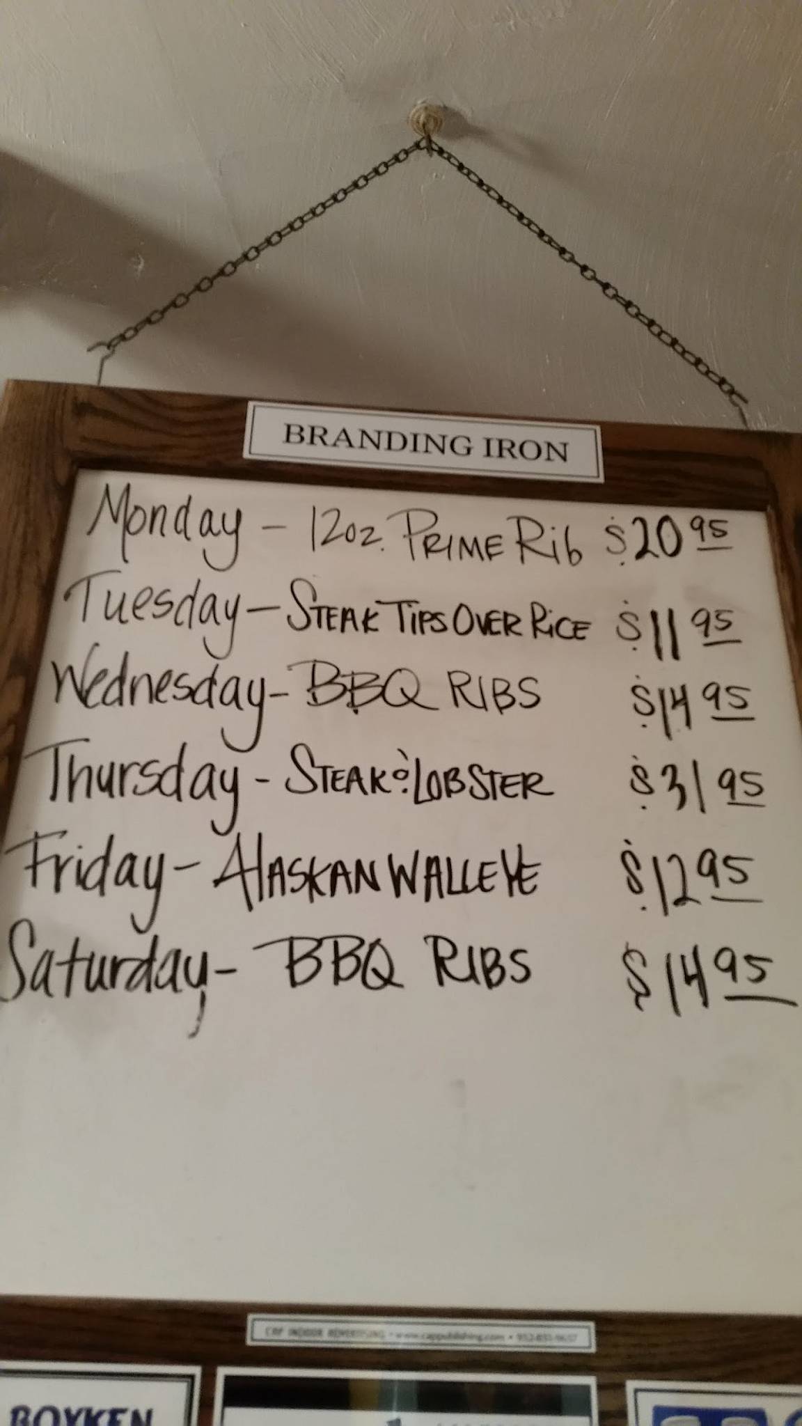 Menu at Branding Iron steakhouse, Thompson