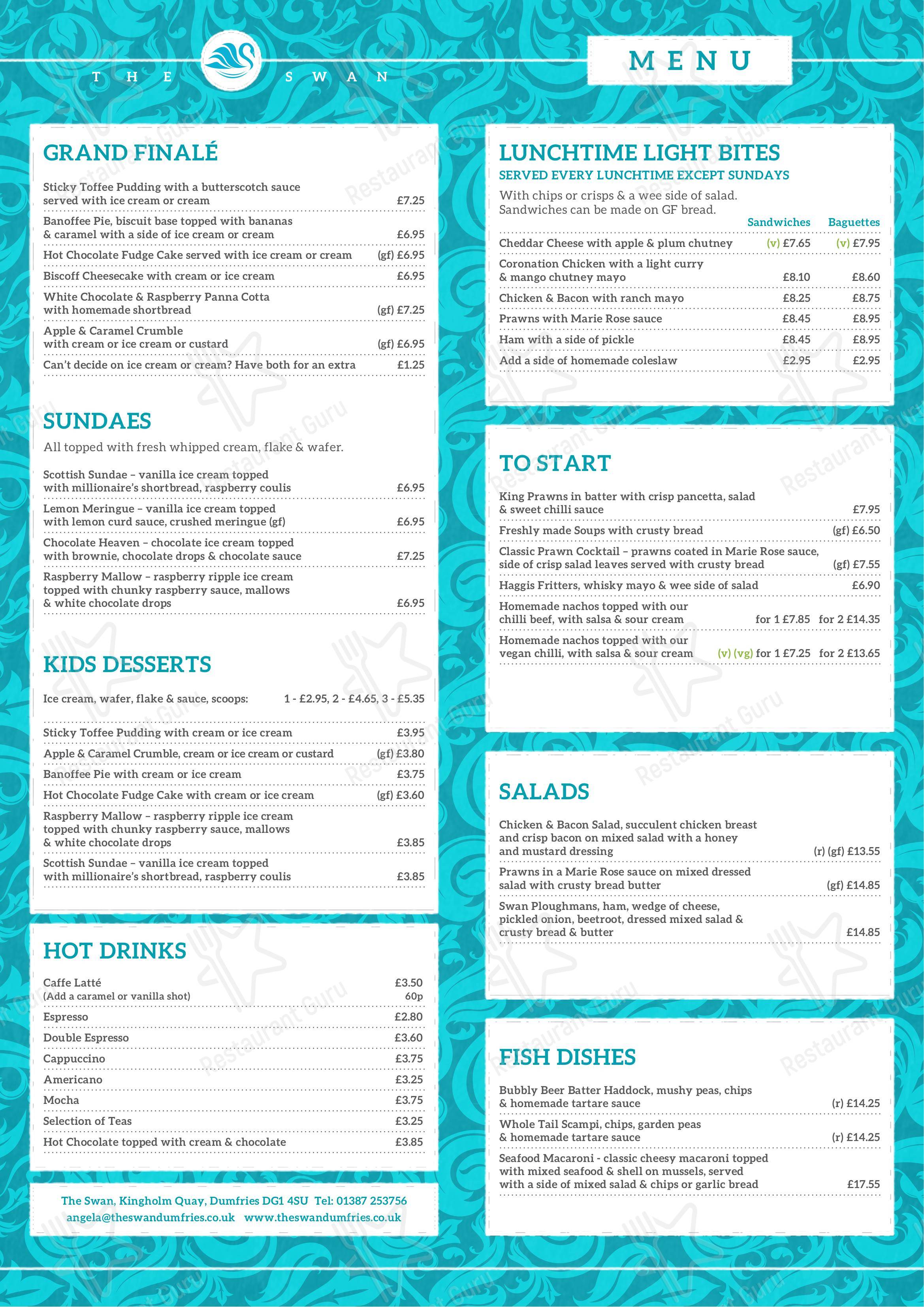 Menu at The Swan - Kingholm Quay pub & bar, Dumfries