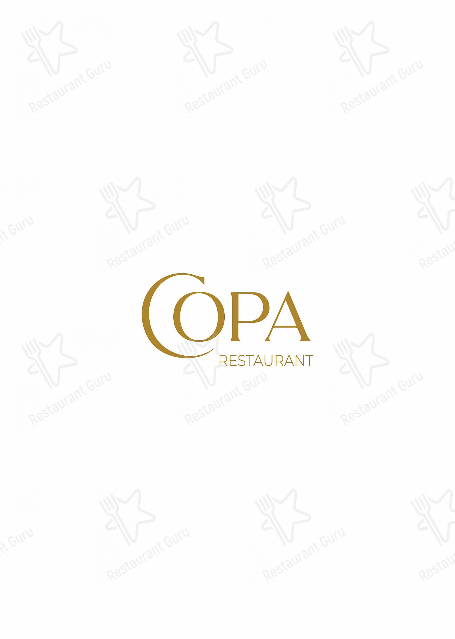 Menu at COPA Restaurant, Cape Town