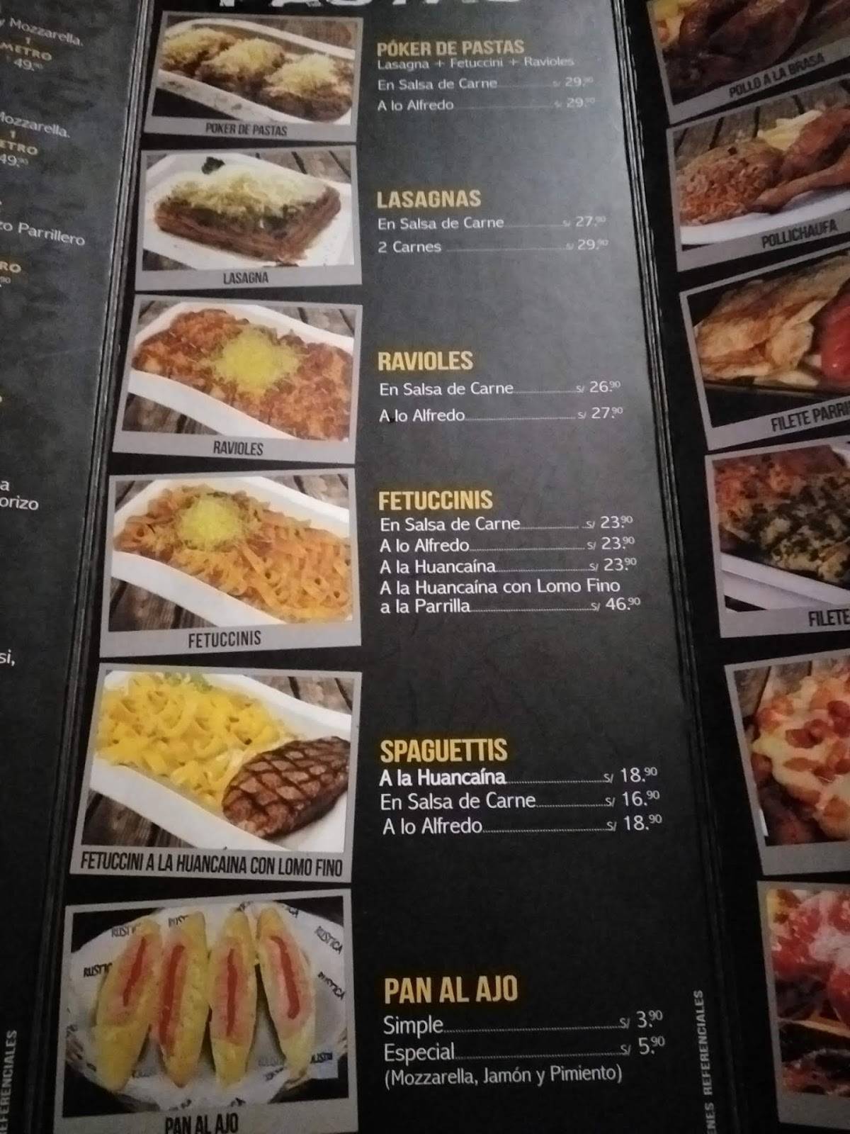Carta del restaurante Rustica, Breña, Av. República del Venezuela 930