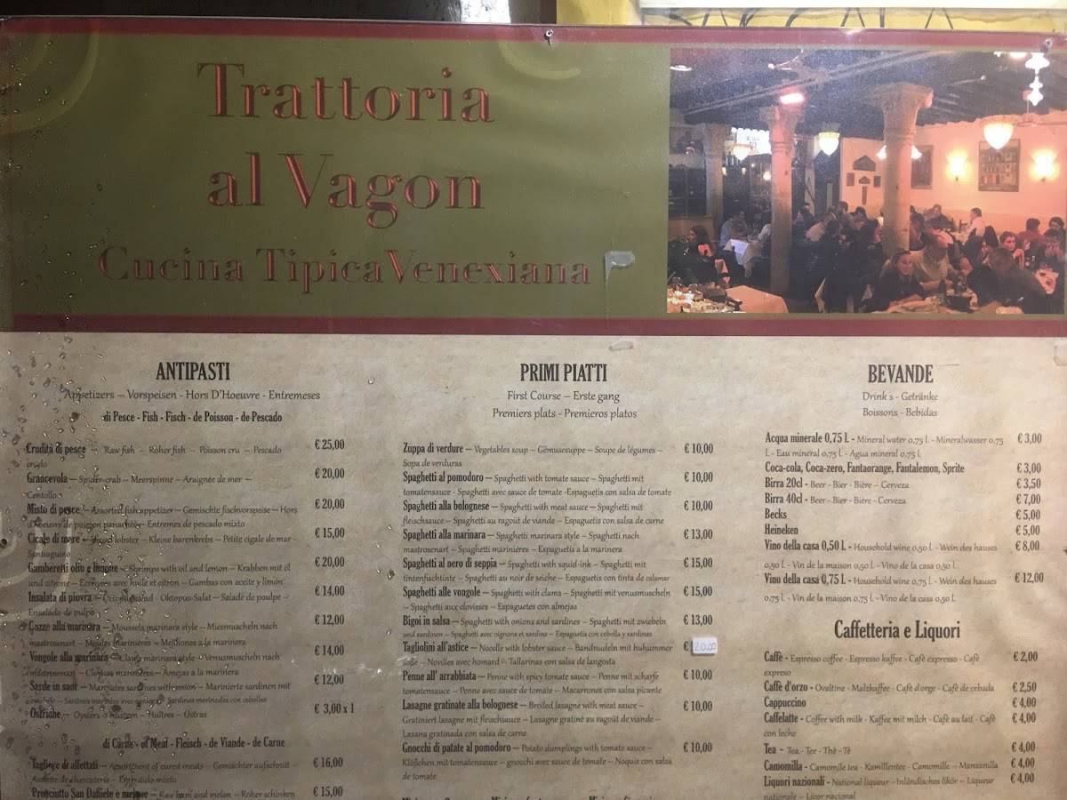 Menu at Ristorante Al Vagon, Venice