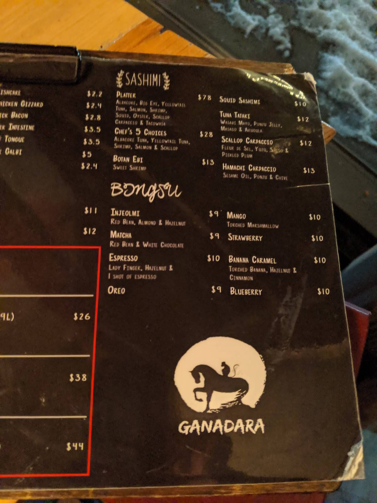 Menu at Bar Ganadara, Montréal, Saint-Catherine St W