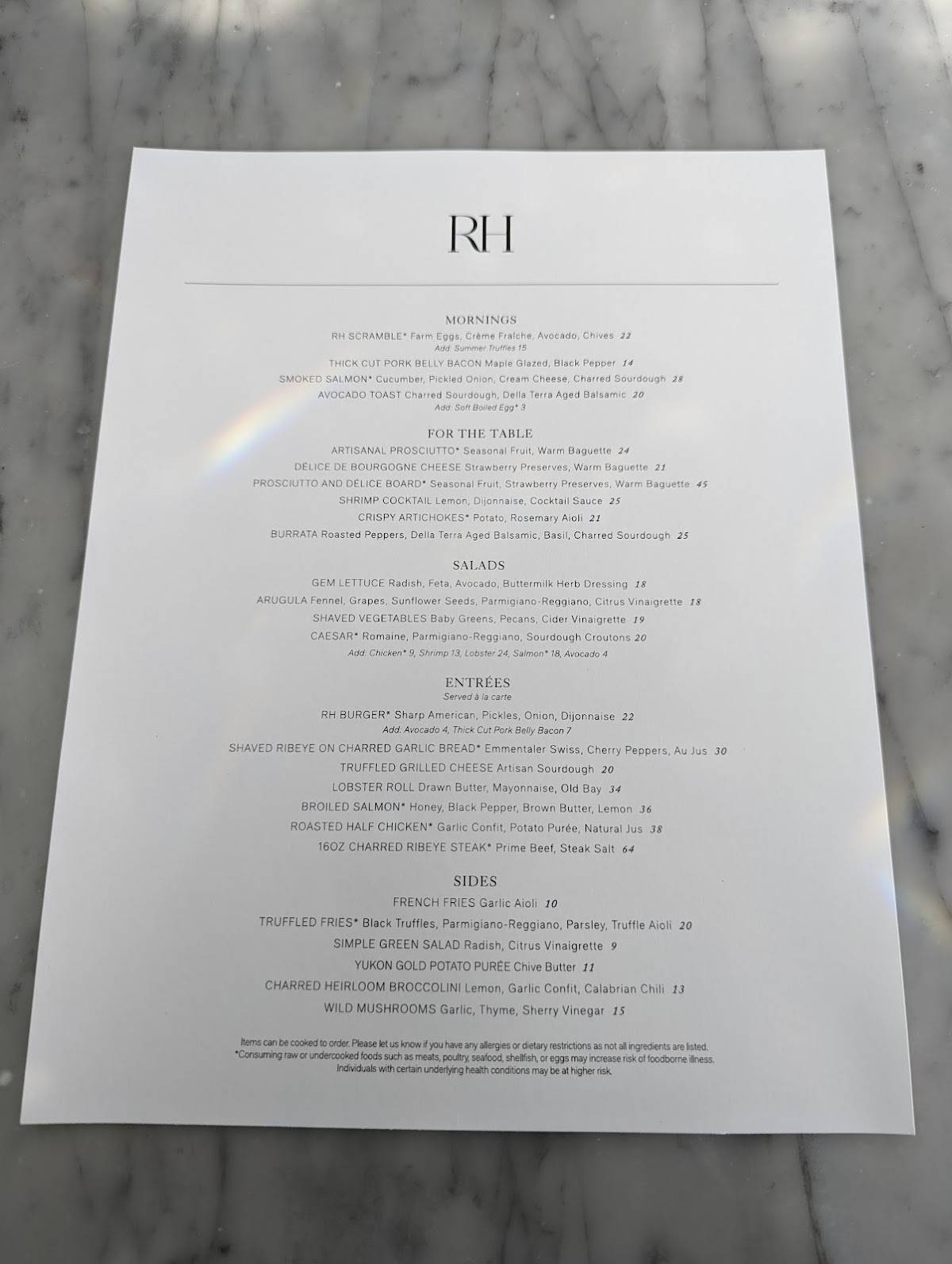 Menu at RH Rooftop Restaurant Charlotte, Charlotte