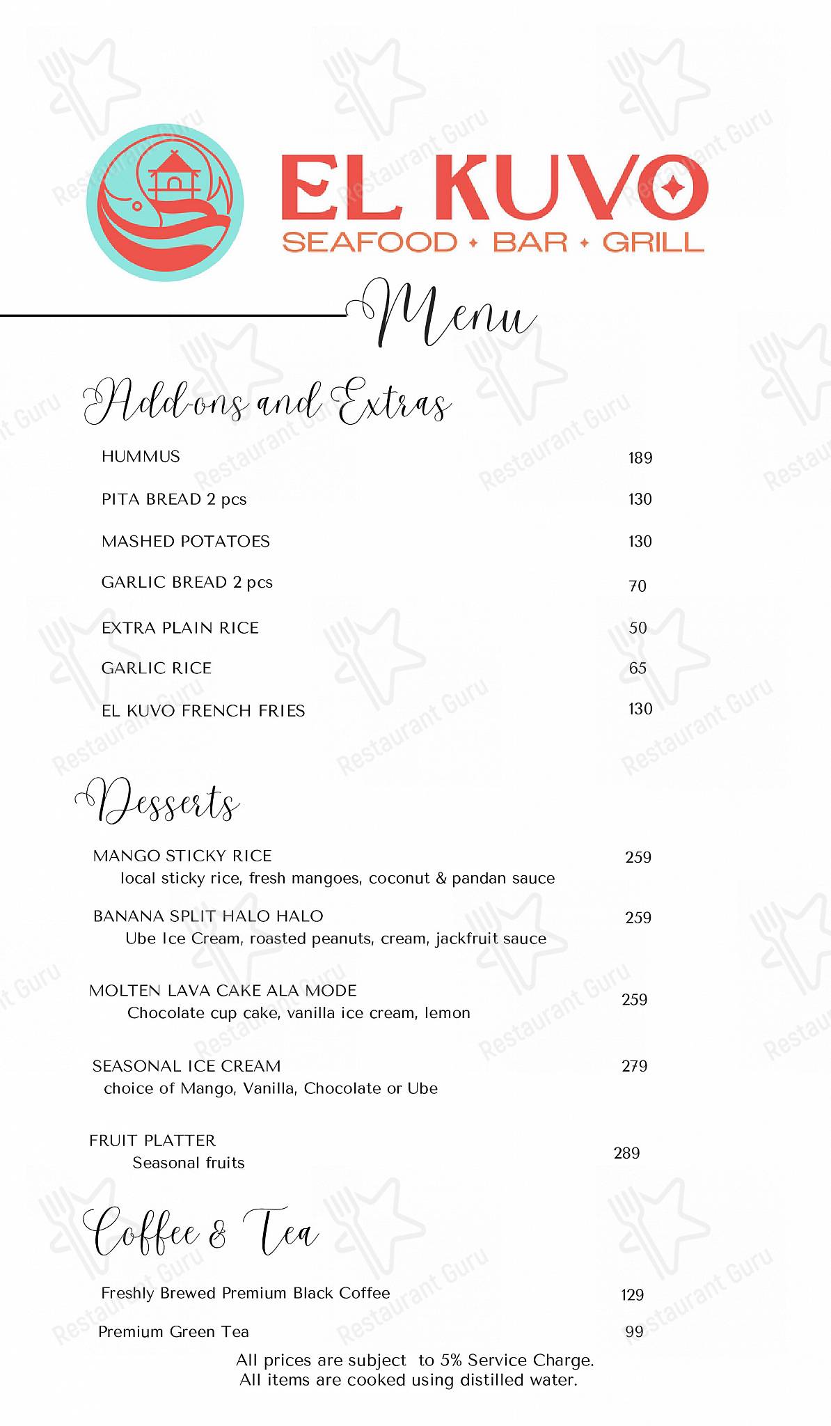 Menu at El Kuvo restaurant, Coron