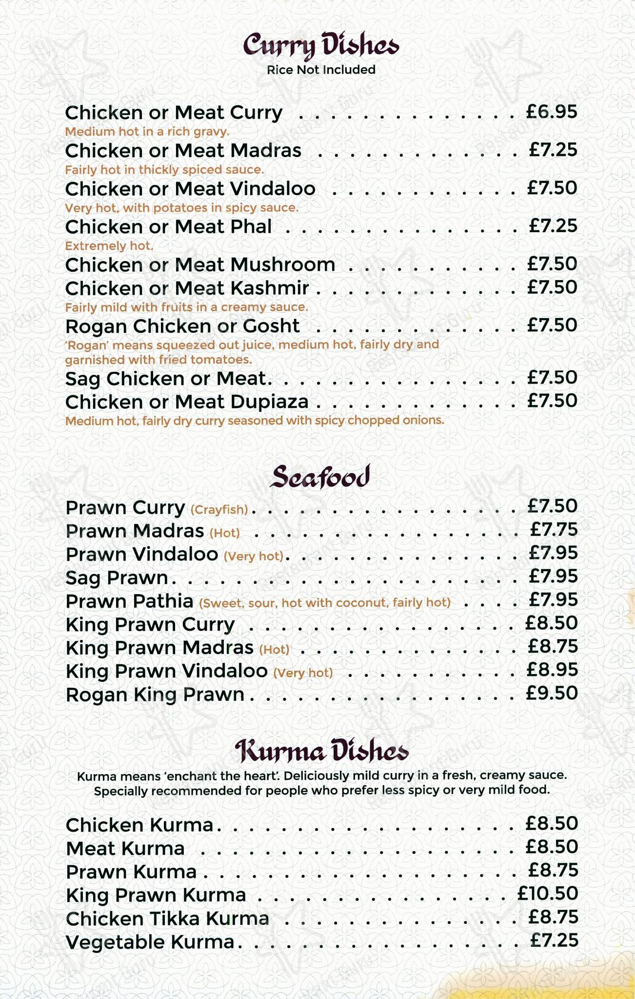 Menu at Northgate Indian Restaurant, Hunstanton