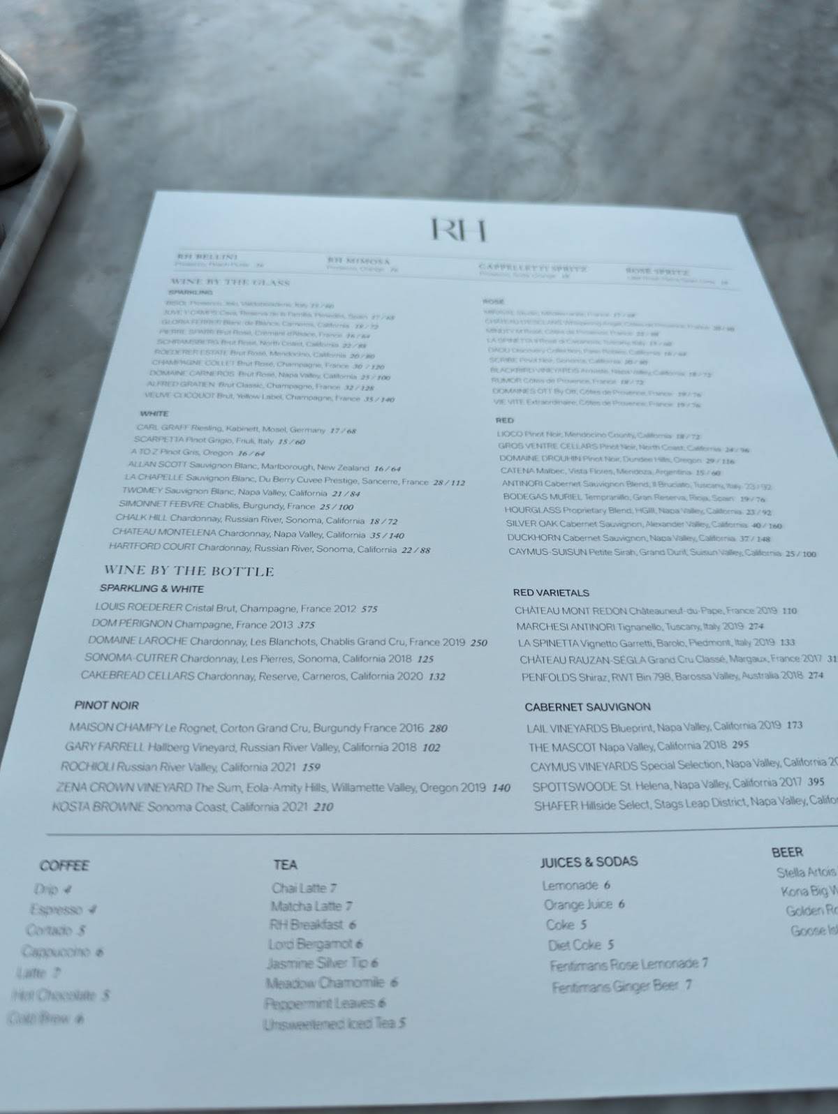 Menu at RH Rooftop Restaurant Charlotte, Charlotte