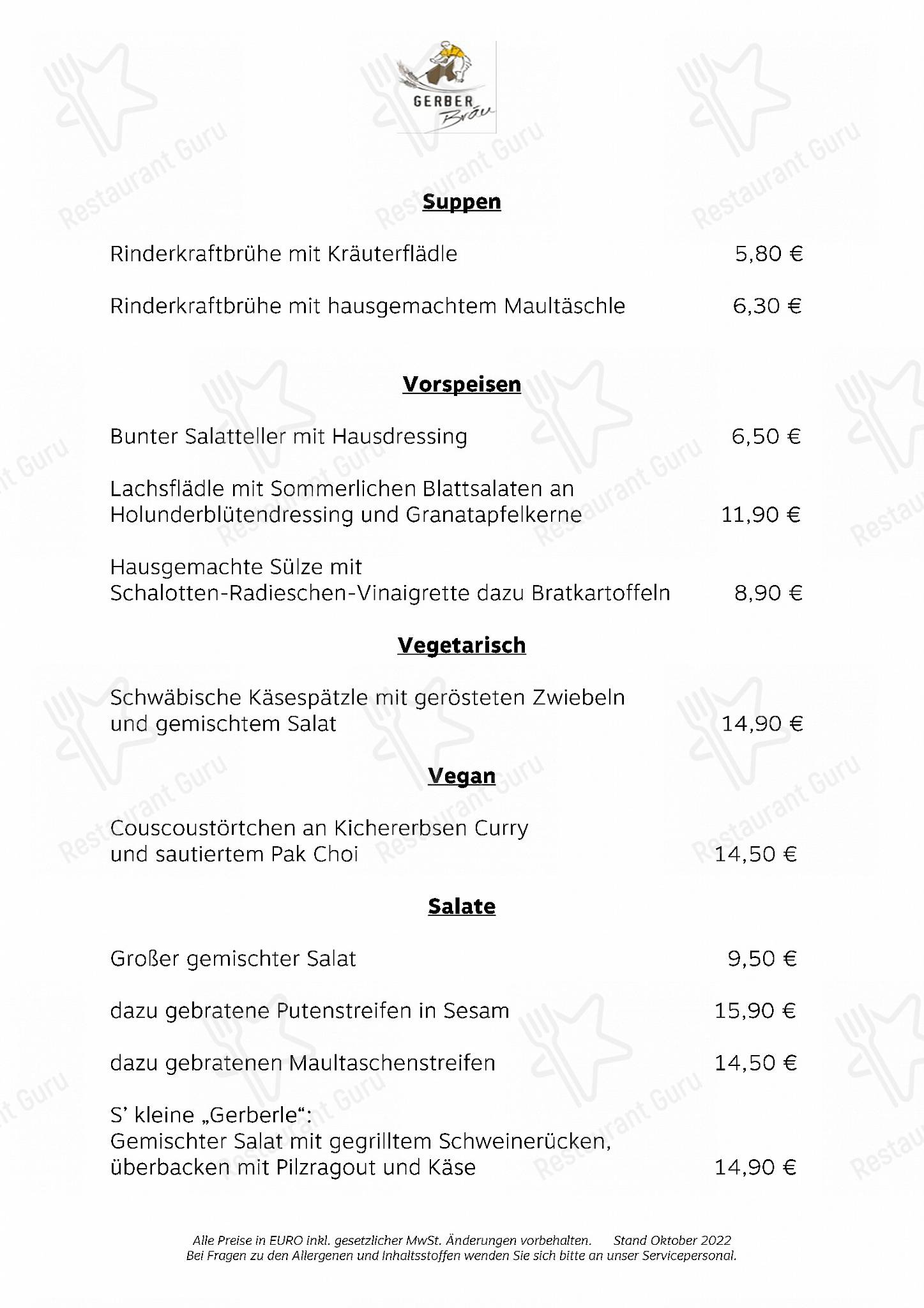 Speisekarte von Gerber's Bootshaus restaurant, Uhingen