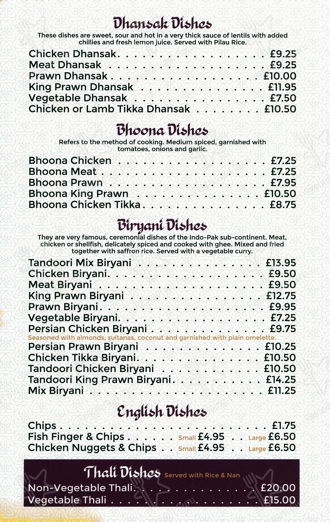 Menu at Northgate Indian Restaurant, Hunstanton