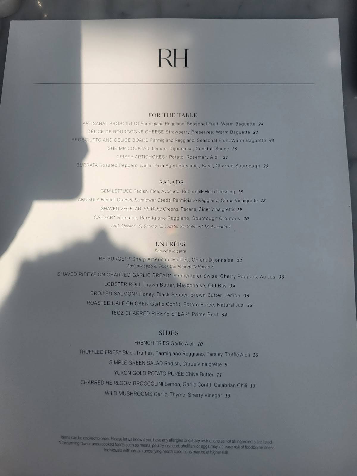 Menu at RH Rooftop Restaurant Charlotte, Charlotte